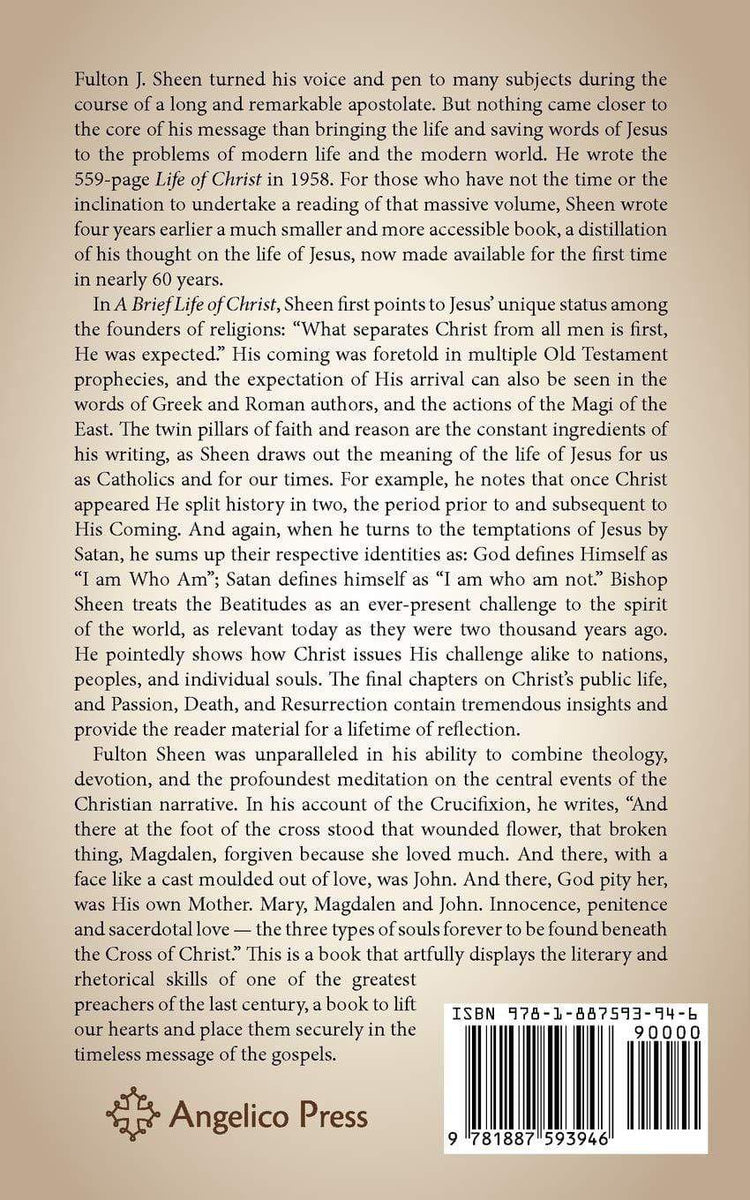 A Brief Life of Christ (Sheen) – The Cenacle Press at Silverstream Priory